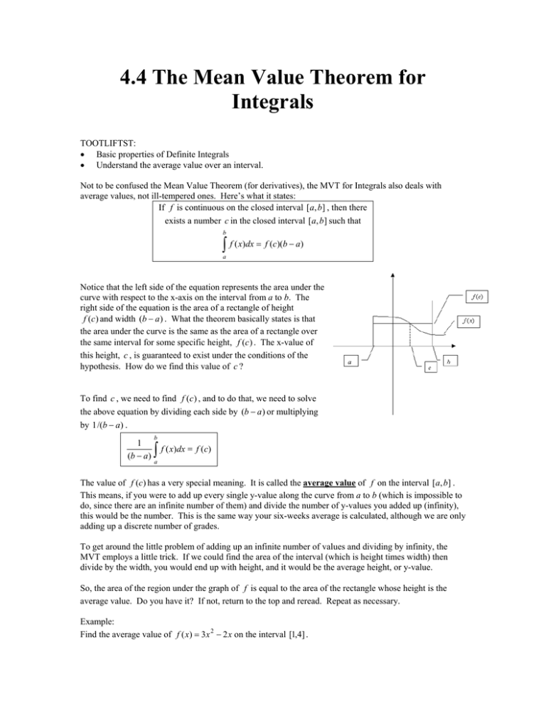 4 4 The Mean Value Theorem For Integrals