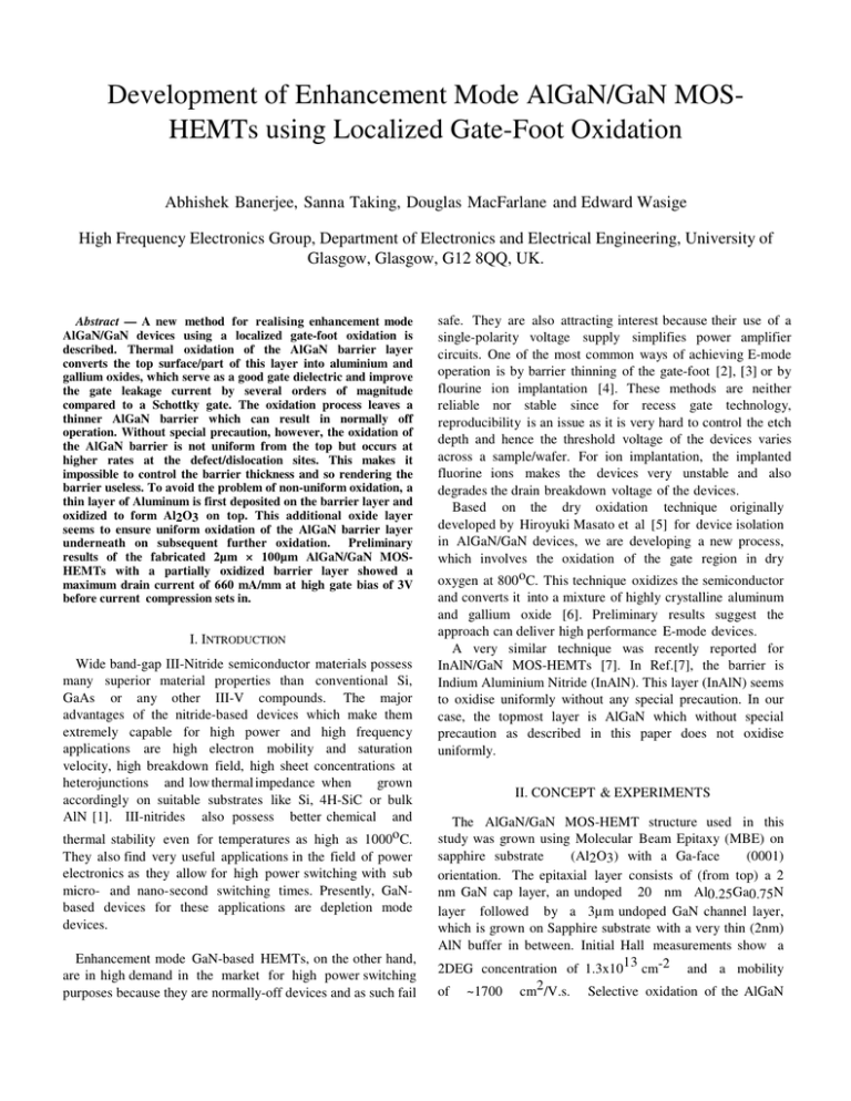 Enhancement mode GaN-based MOS Enhancement mode GaN-based MOS