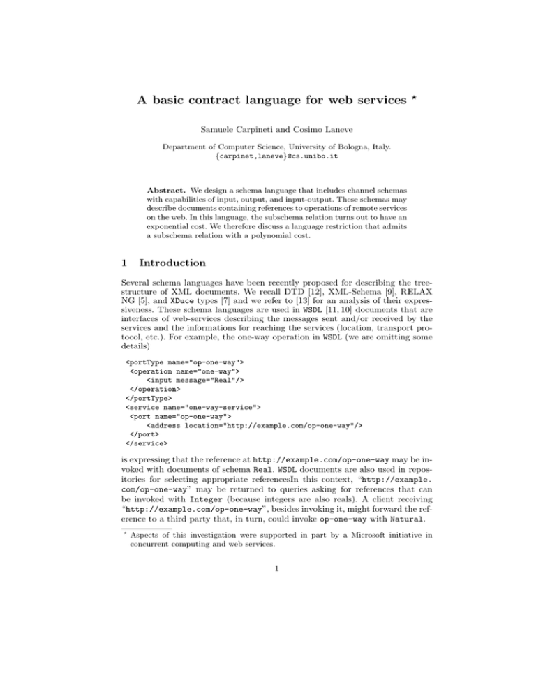 A Basic Contract Language For Web Services