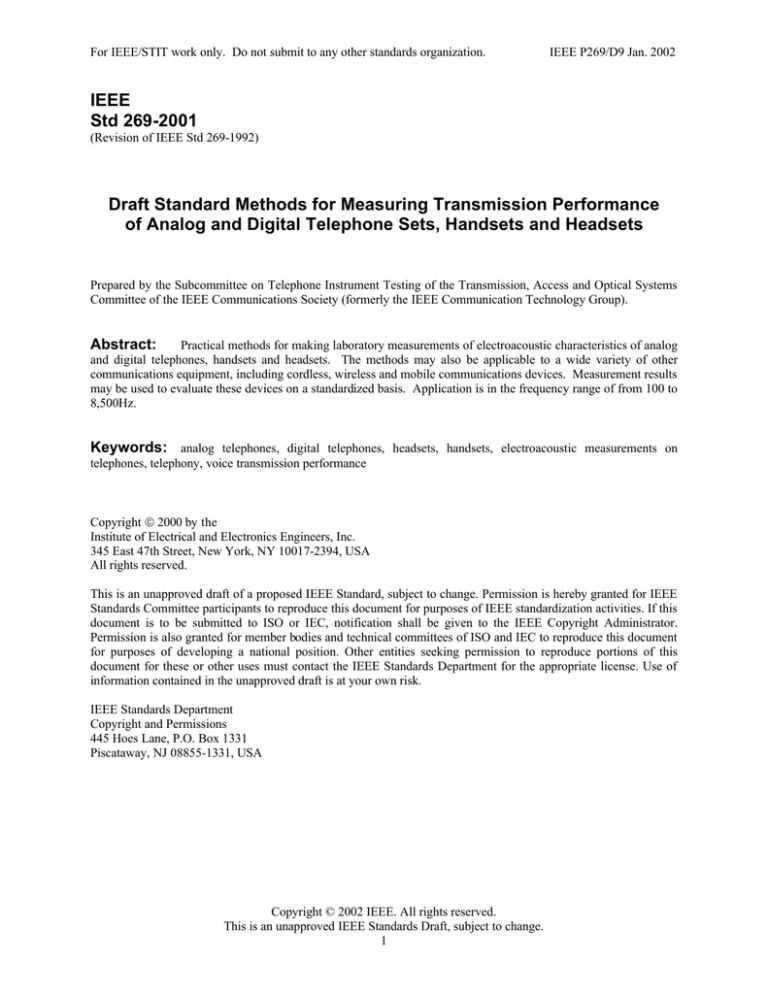 IEEE Std 269-2001 Draft Standard Methods for Measuring
