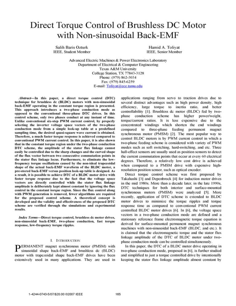 Direct Torque Control of Brushless DC Motor