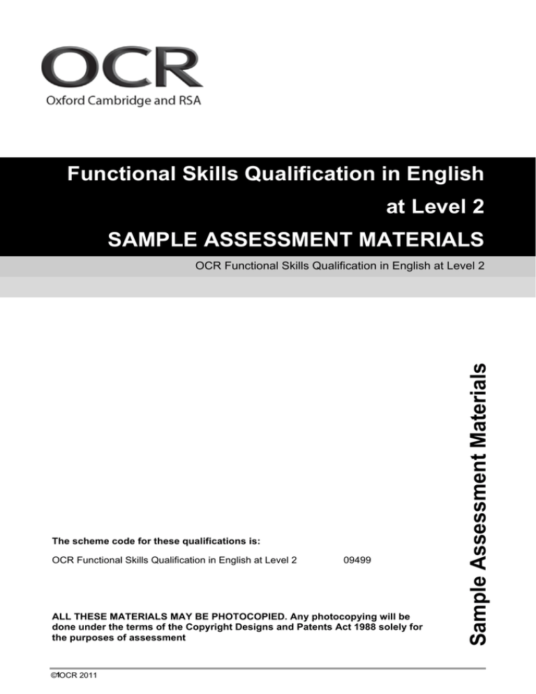 Level 2 Functional Skills In English Sample Assessment
