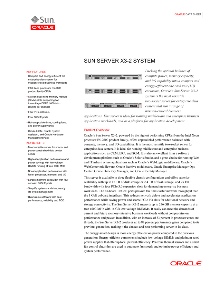 Sun Server X3-2 System Data Sheet