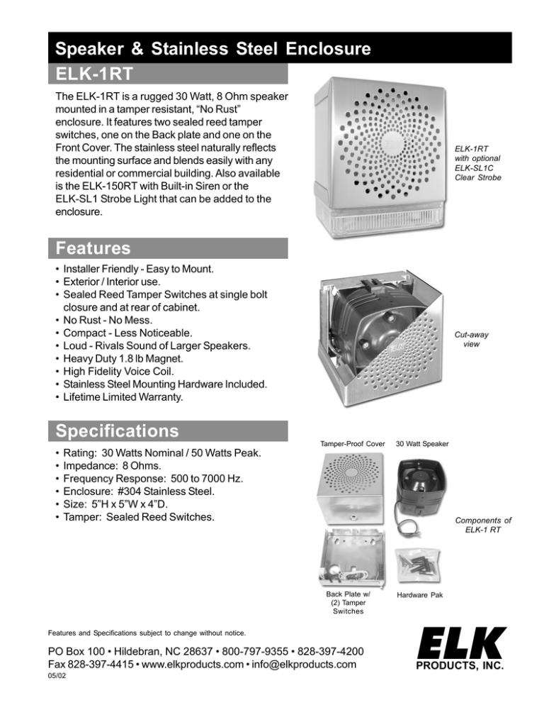 Security Strobe Light Siren & Stainless Steel Enclosure - ELK Products ...