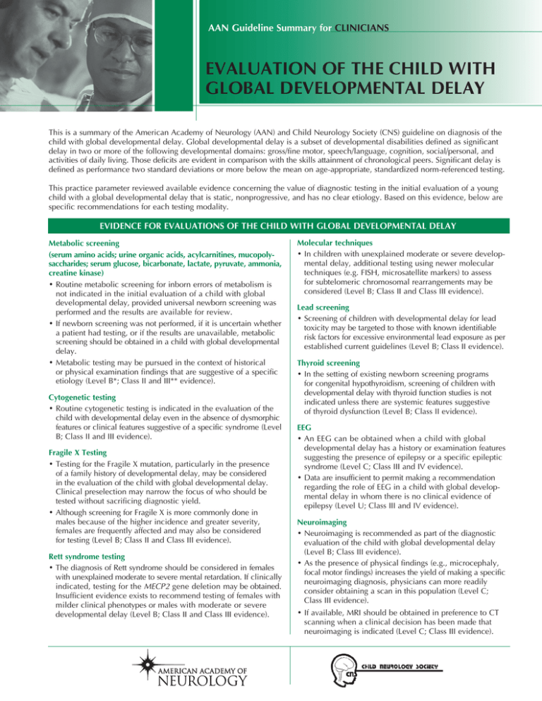 Evaluation Of The Child With Global Developmental Delay