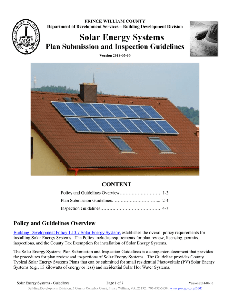 Solar Energy Systems Plan Submission and Inspection Guidelines