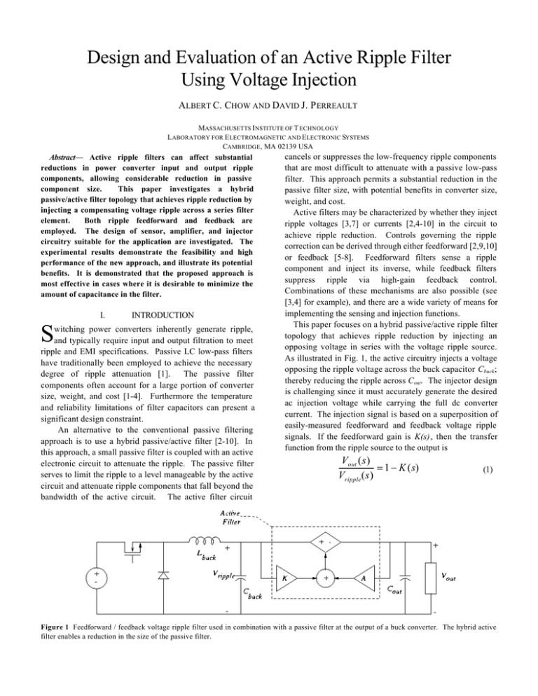 Design of an Active Ripple Filter using Voltage Injection