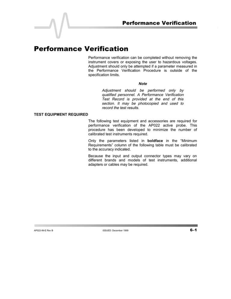 Performance Verification