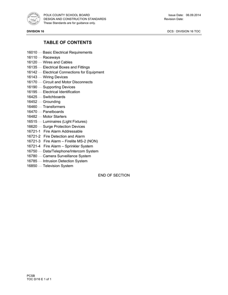 TABLE OF CONTENTS - Polk County Public Schools