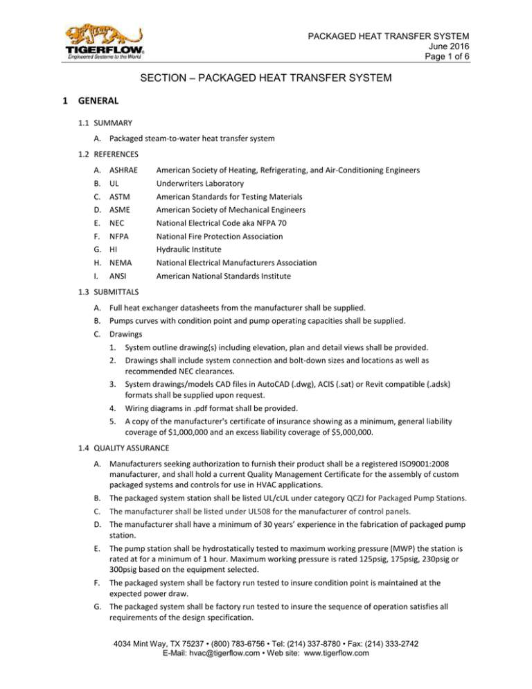 SECTION PACKAGED HEAT TRANSFER SYSTEM 1 GENERAL section-packaged-heat-transfer-system-1-general
