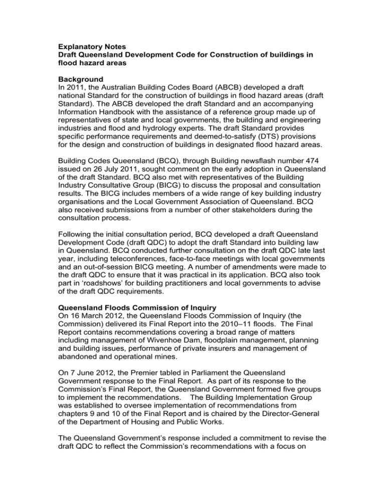 Explanatory Notes for Draft Queensland Development Code for