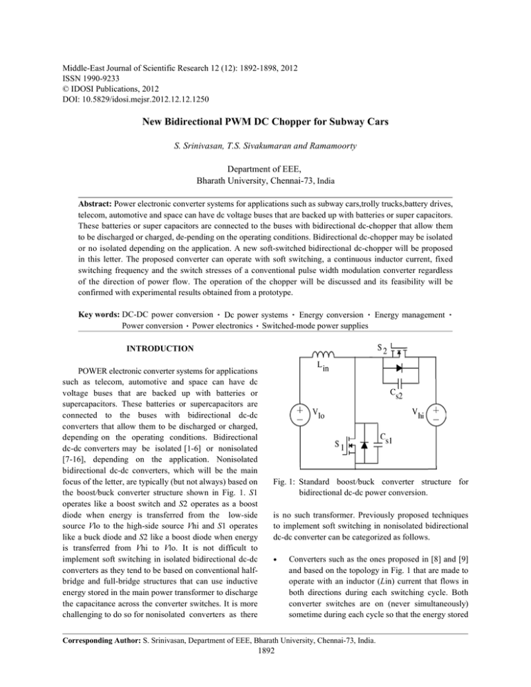 New Bidirectional PWM DC Chopper for Subway Cars
