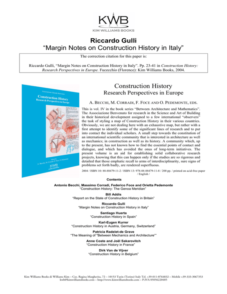 Riccardo Gulli Margin Notes On Construction History In Italy