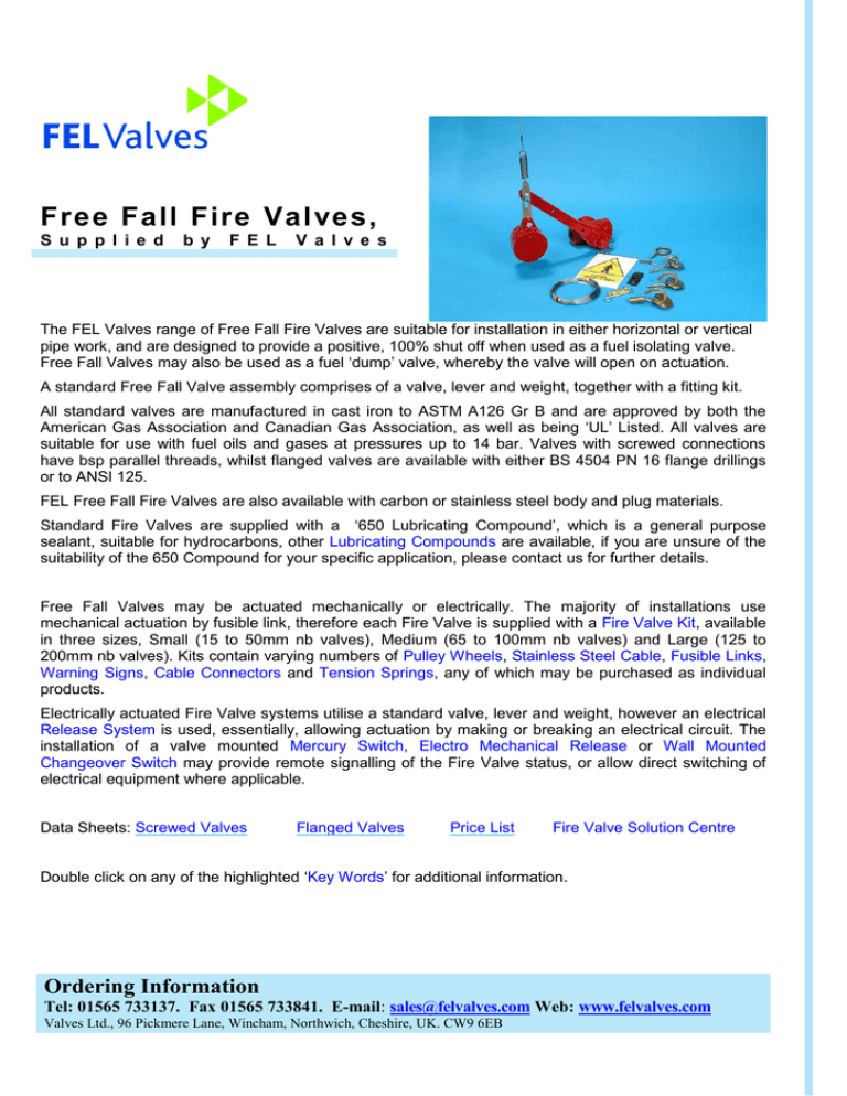 Free Fall Fire Valves,