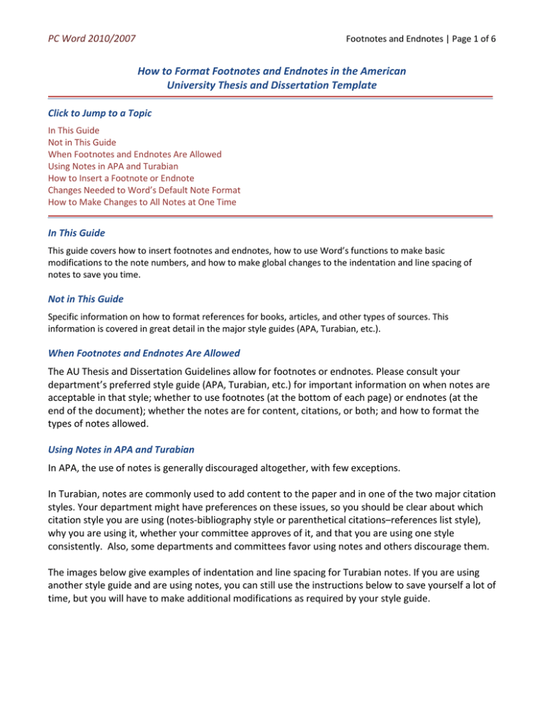 How To Format Footnotes And Endnotes In The American University
