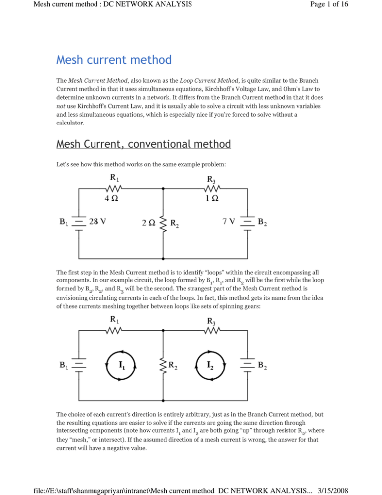 Mesh Current Method Mesh Current Method