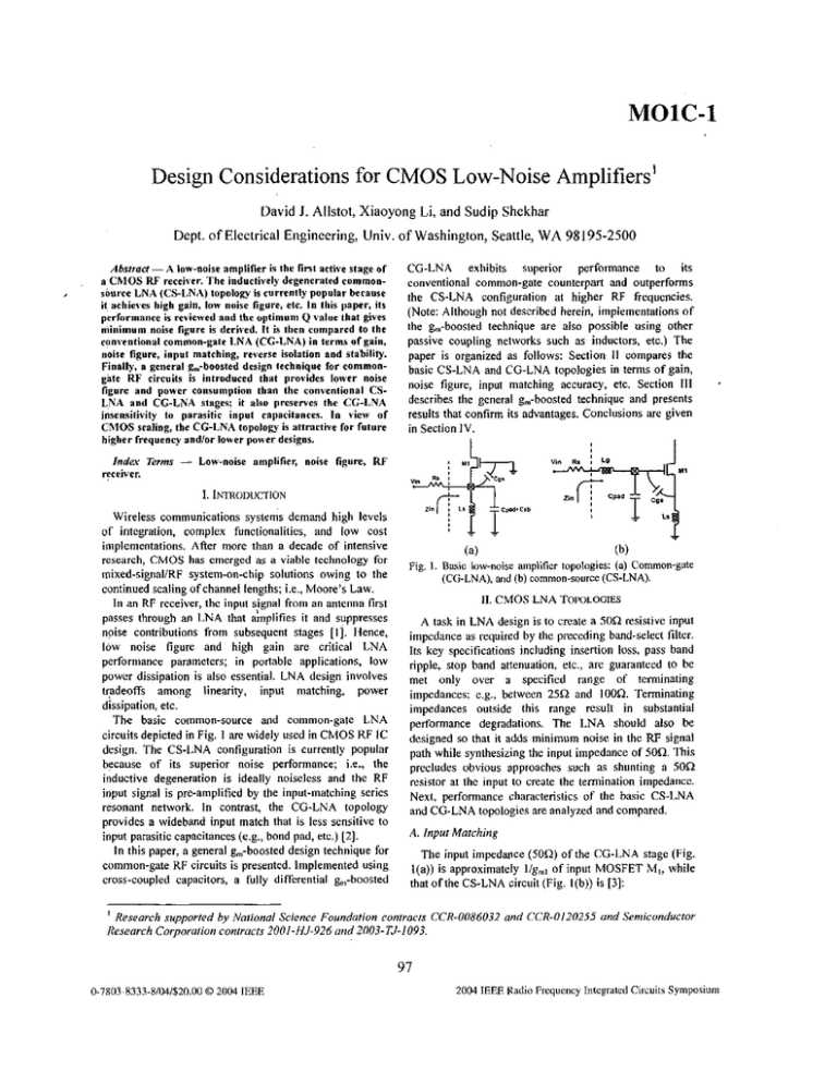 Design considerations for CMOS low-noise amplifiers