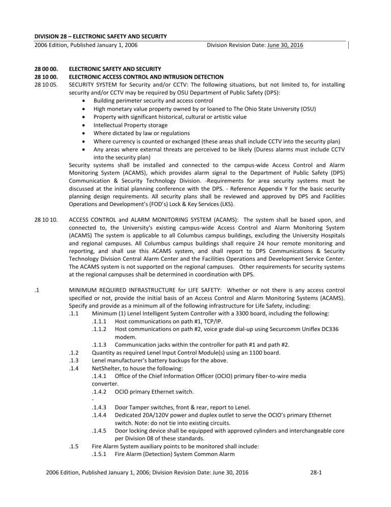 Division 28 - Electronic Safety and Security