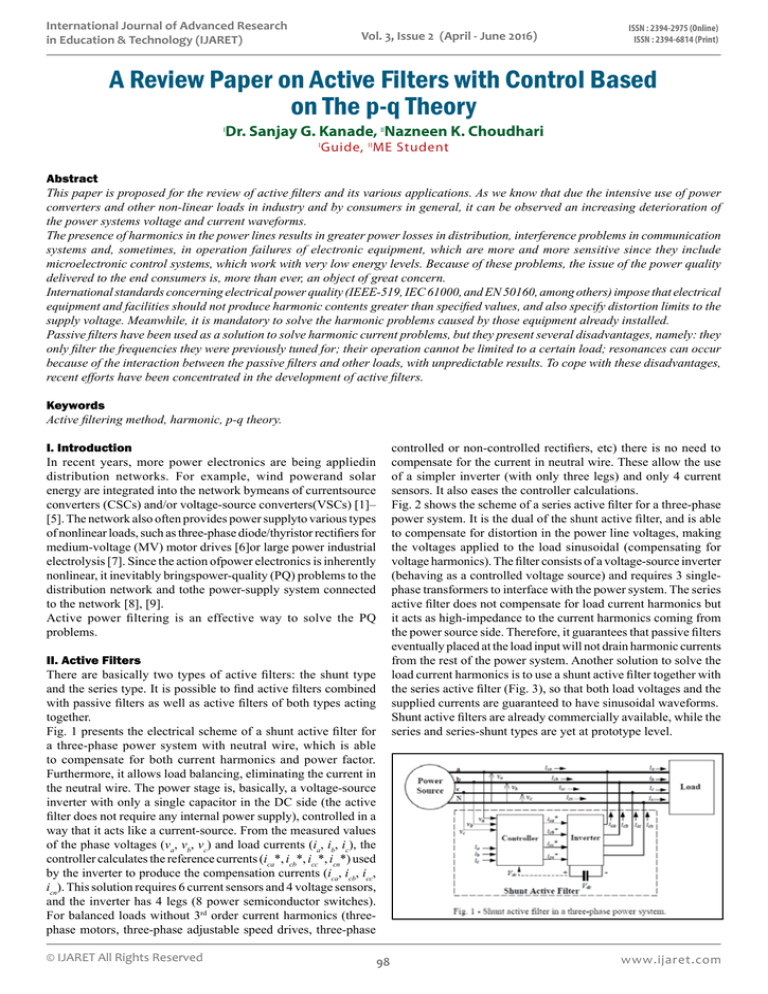 A Review Paper On Active Filters With Control Based On