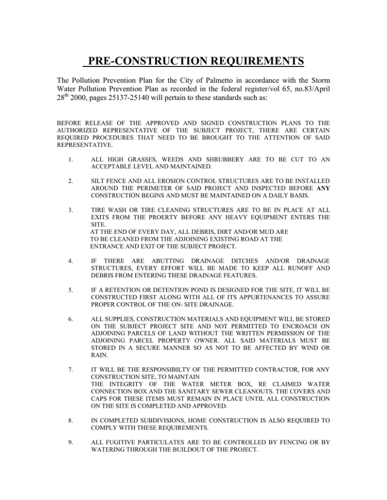 Pre-Construction Requirements