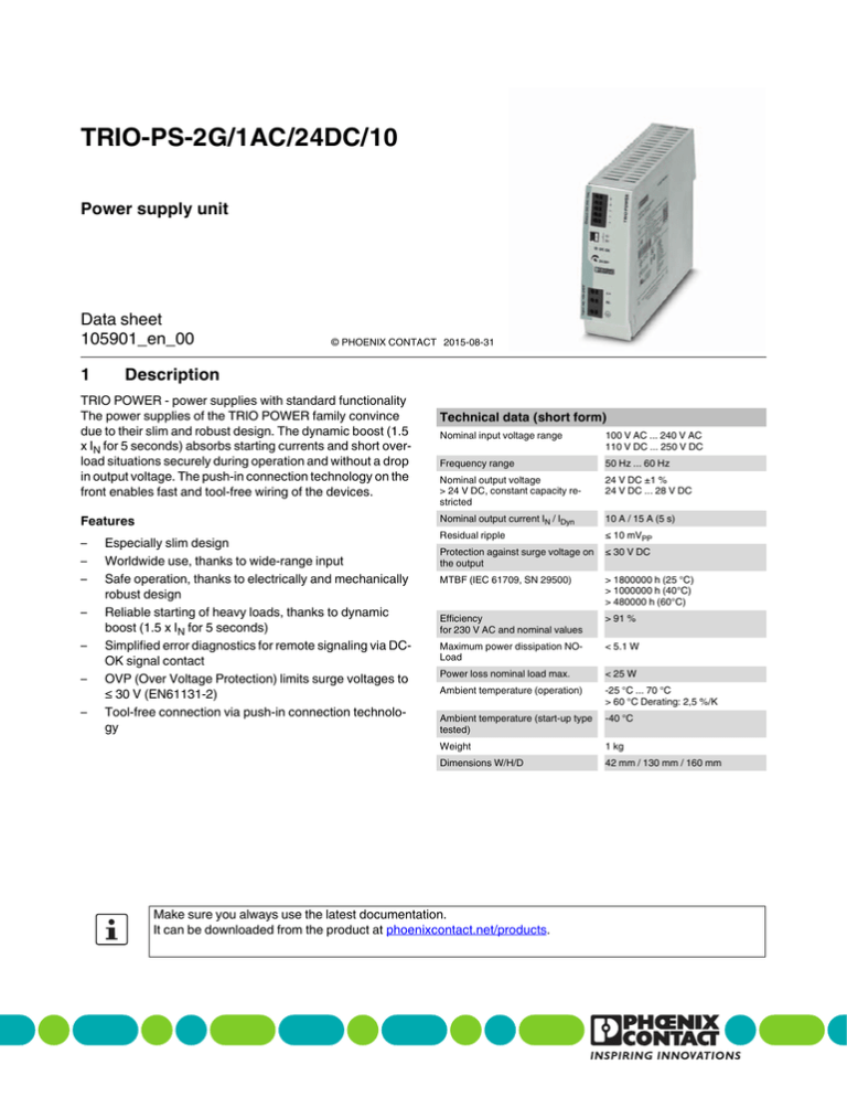 Data sheet DB EN TRIO-PS-2G/1AC/24DC/10