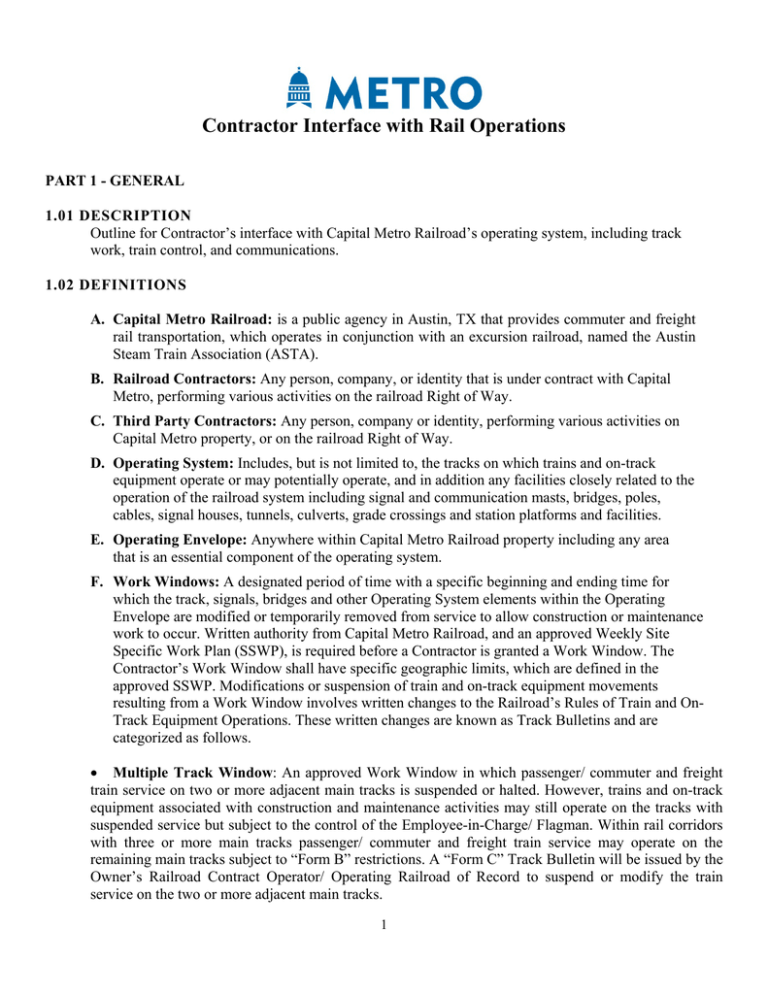 Contractor Interface with Rail Operations