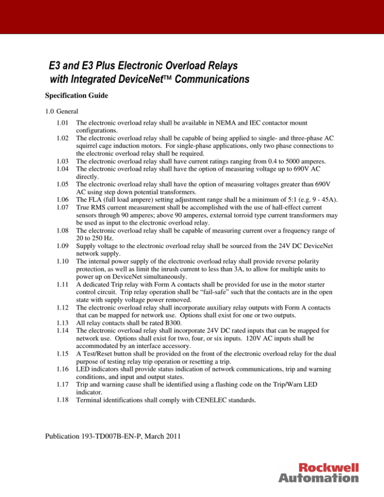 E3 and E3 Plus Electronic Overload Relays with Integrated