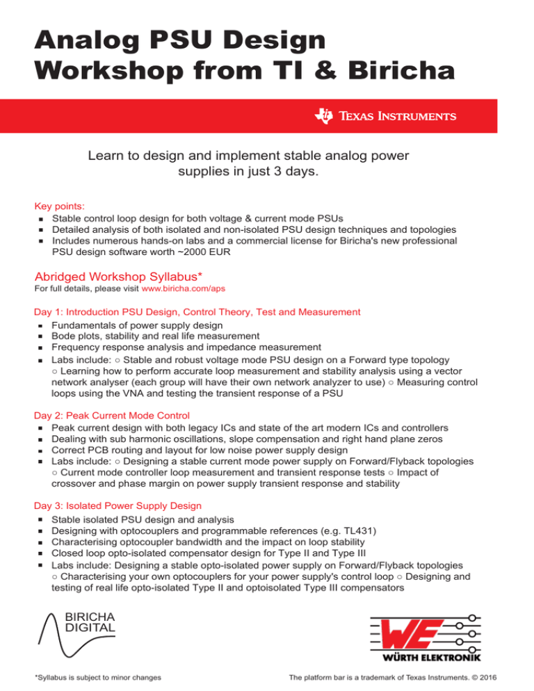 New Analog PSU Design Workshop
