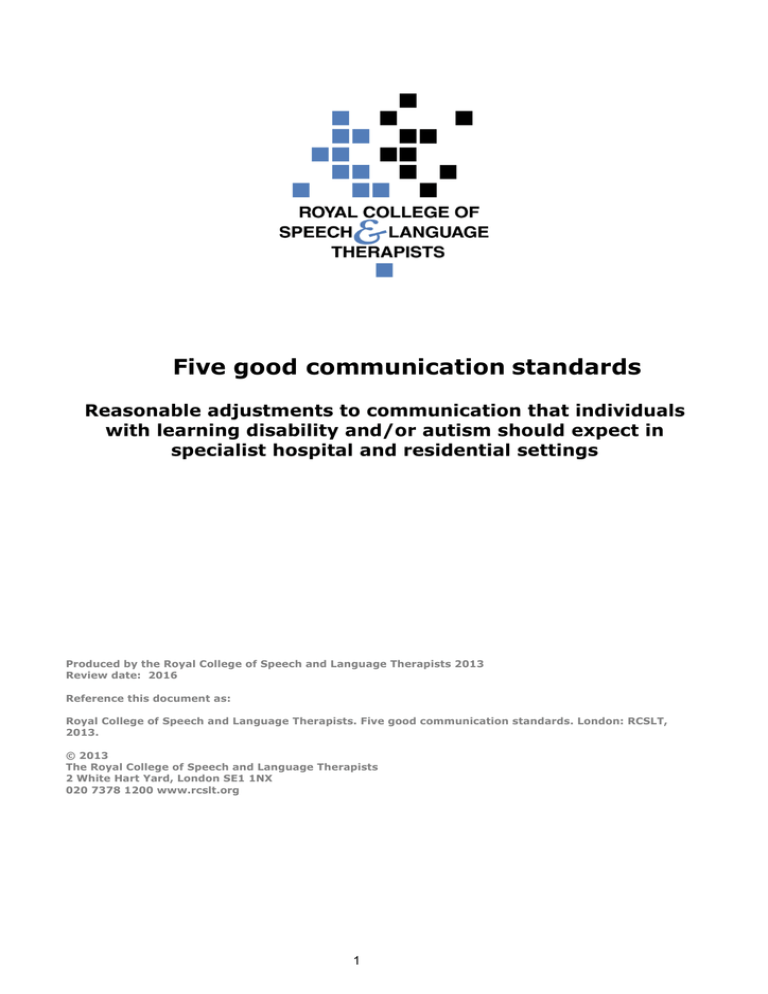 Five Good Communication Standards RCSLT