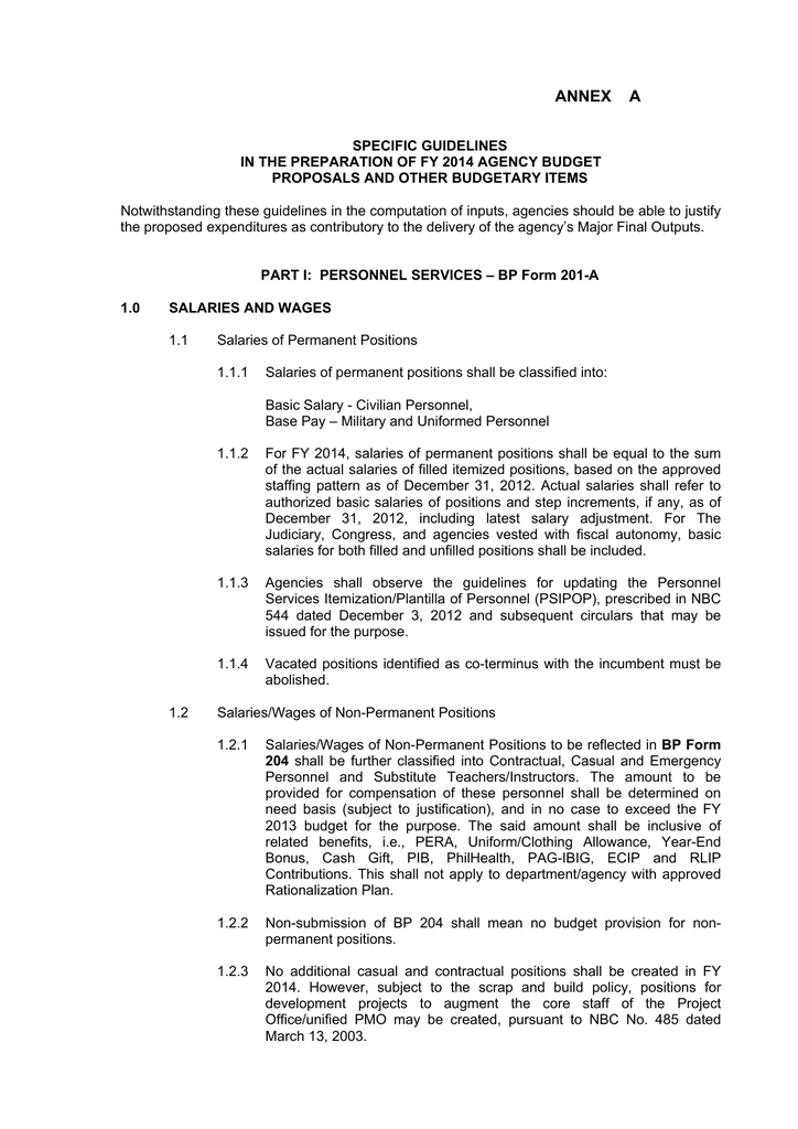 Specific Guidelines Department Of Budget And Management
