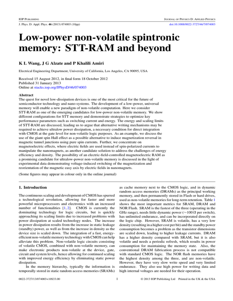 Low Power Non Volatile Spintronic Memory Stt Ram And