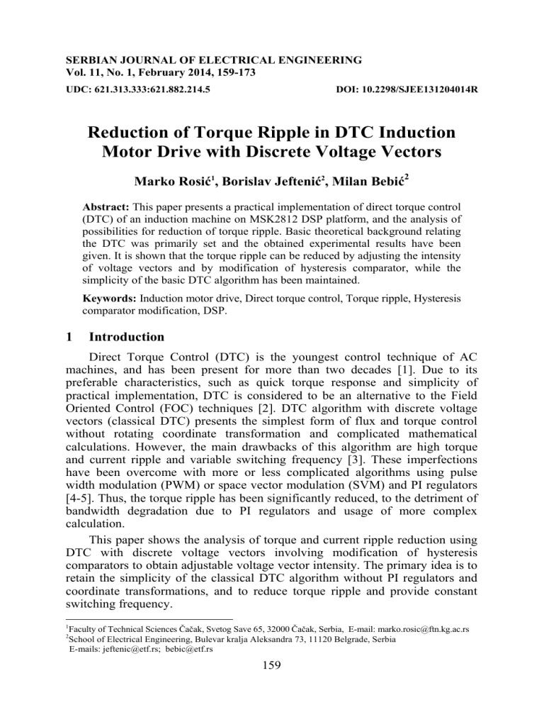 Reduction Of Torque Ripple In Dtc Induction Motor Drive