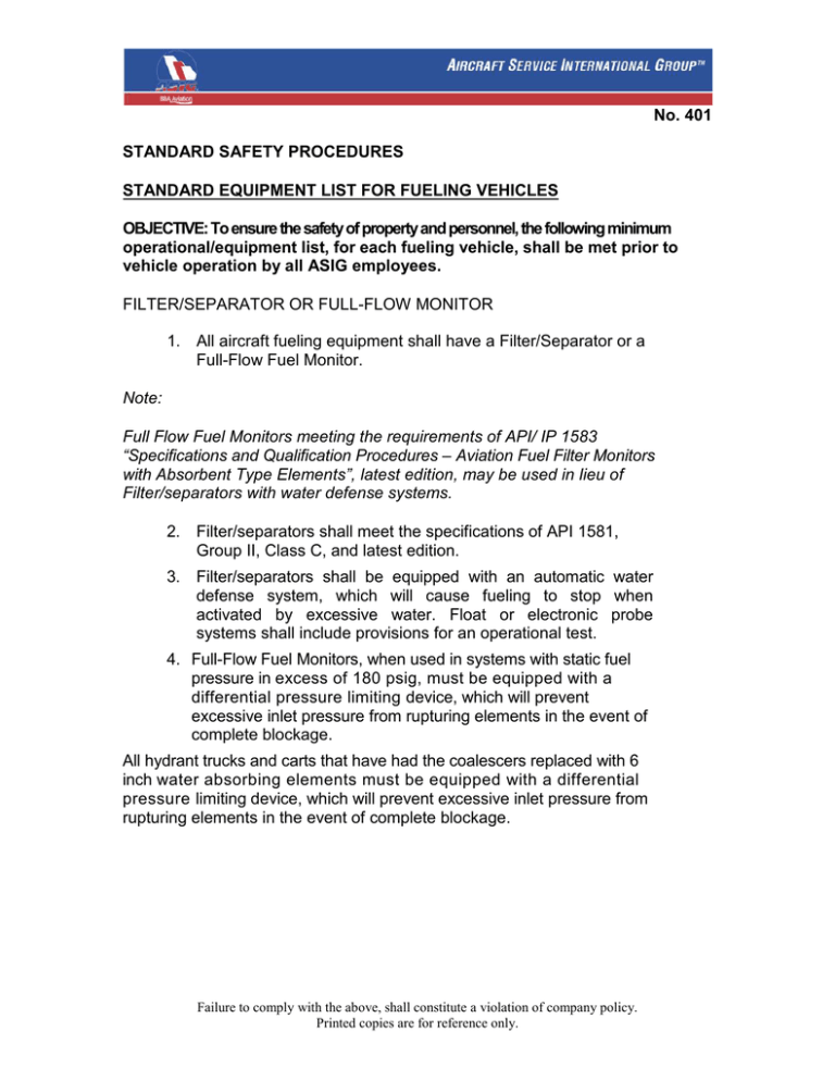 ASIG Aircraft Fueling Safety Equipment Standard