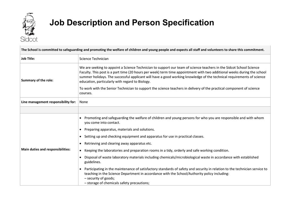 Job Description And Person Specification