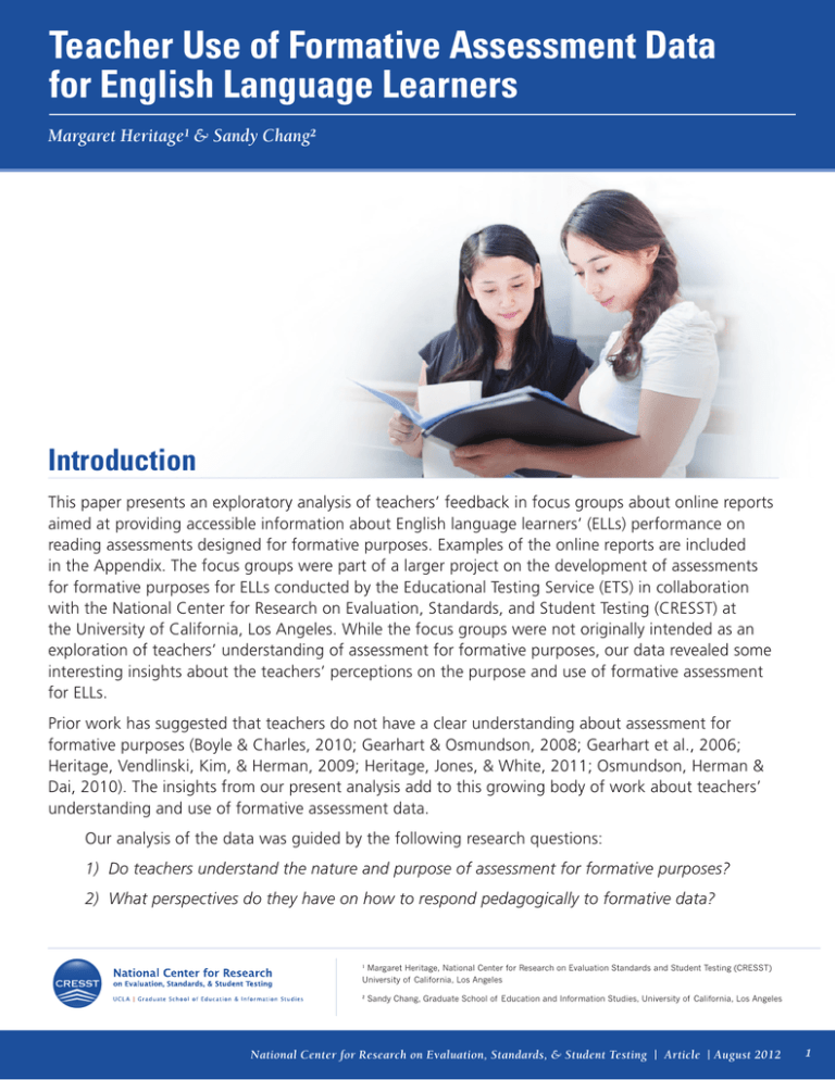 Teacher Use of Formative Assessment Data for English