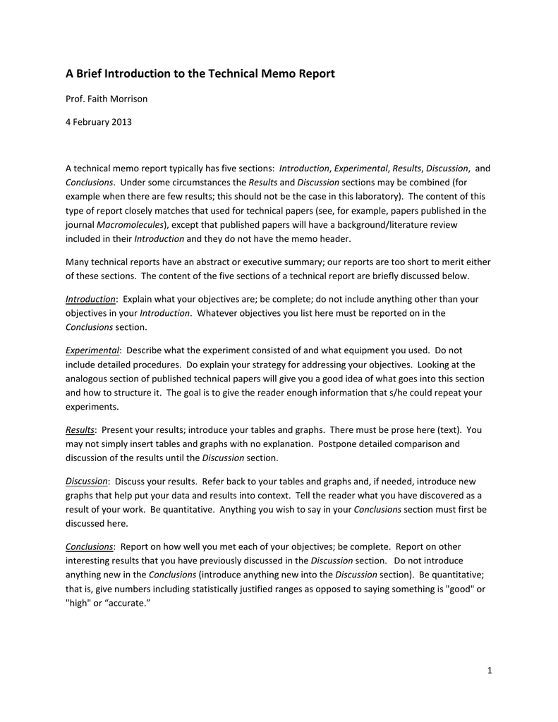 A Brief Introduction To The Technical Memo Report
