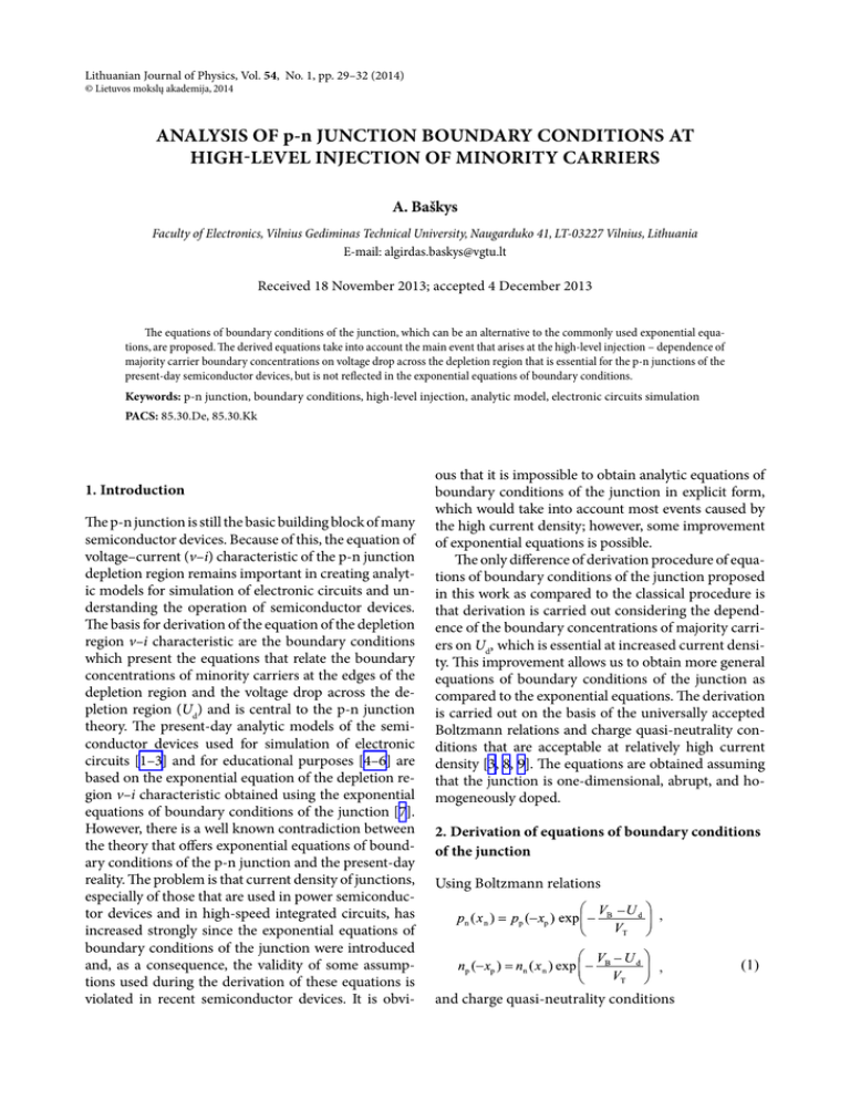 ANALYSIS OF P n JUNCTION BOUNDARY CONDITIONS AT HIGH ANALYSIS OF P n JUNCTION BOUNDARY CONDITIONS AT HIGH
