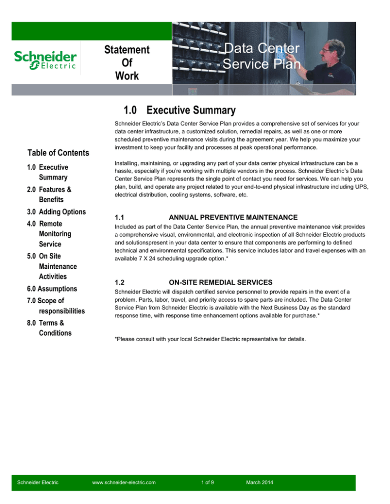 Data Center Service Plan