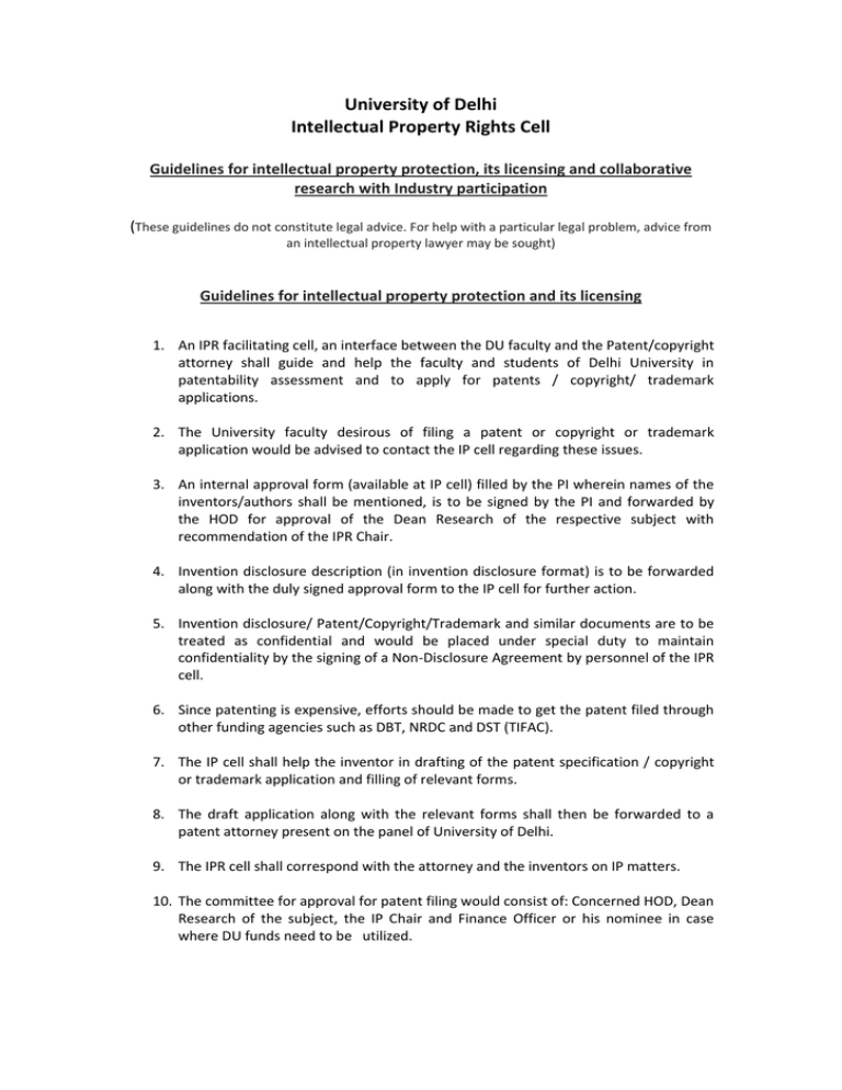 Guidelines For Intellectual Property Protection Guidelines For Intellectual Property Protection