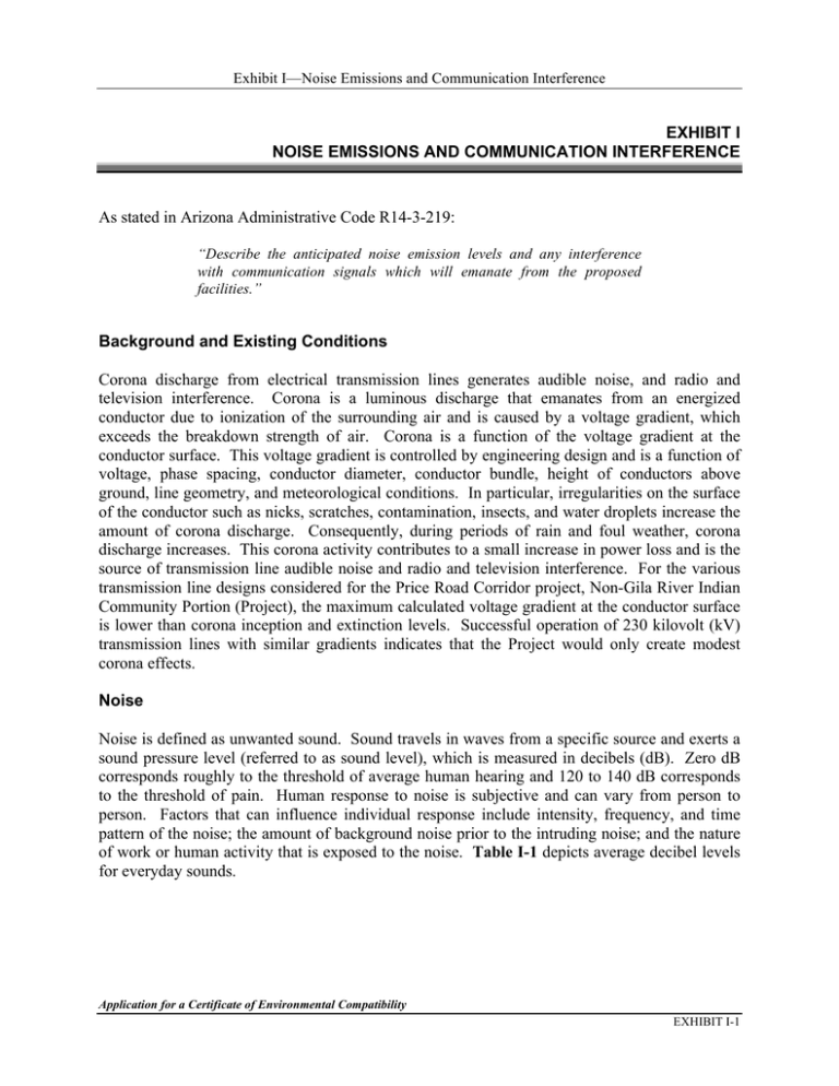 Exhibit I: Noise Emissions and Communication Interference
