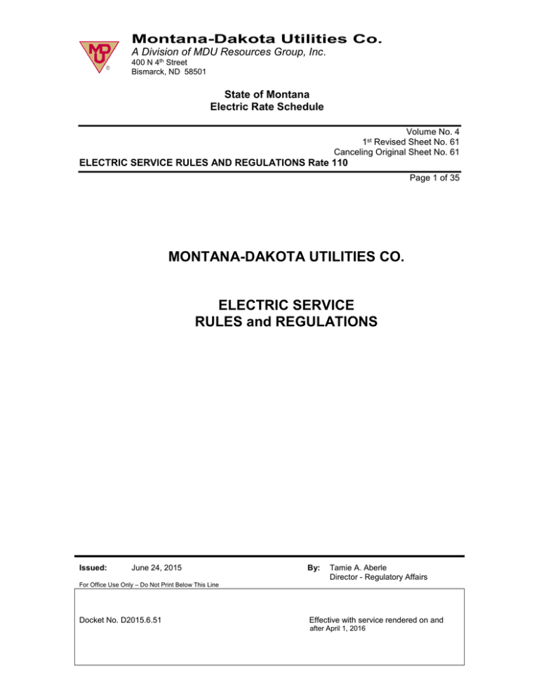 Electric Service Rules And Regulations Montana