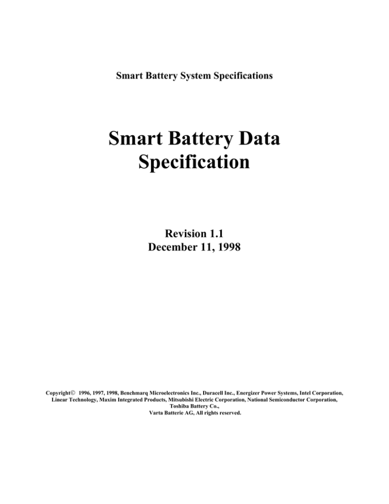 Smart Battery Data Specification Smart Battery Data Specification