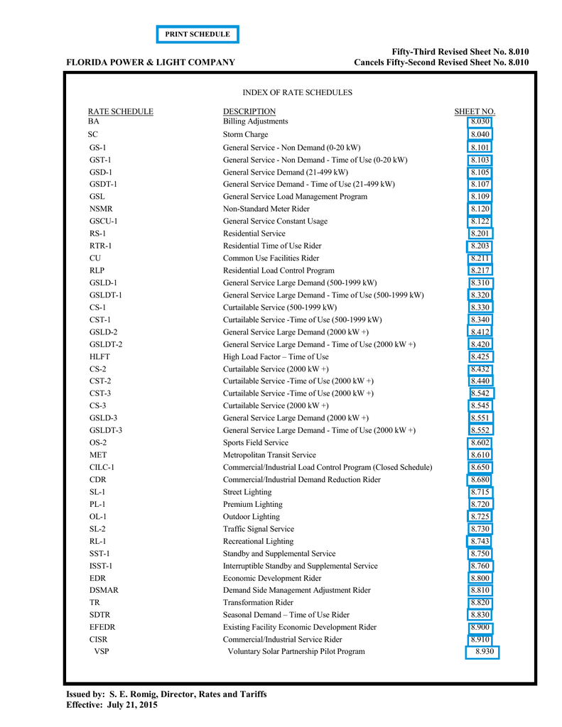 Rate Schedules