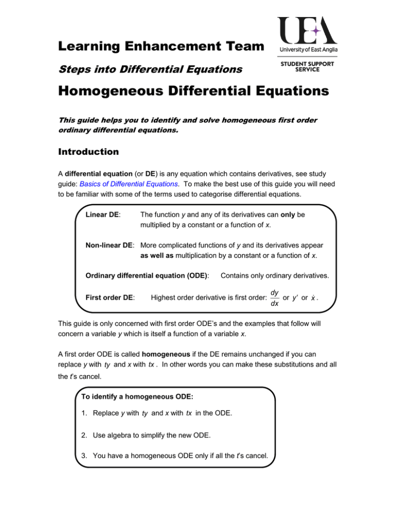 Homogeneous Differential Equations Homogeneous Differential Equations