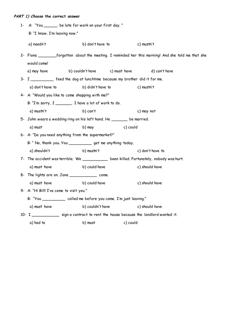 PART 1 Choose The Correct Answer 1