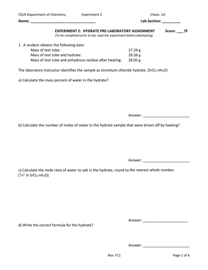 Hydrates Worksheet Answers Hydrate Worksheet Hydrate Worksheet Name