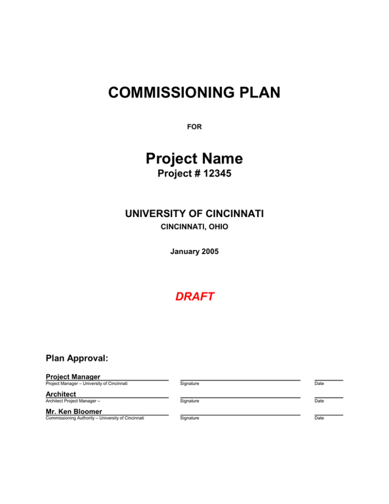 COMMISSIONING PLAN Project Name COMMISSIONING PLAN Project Name