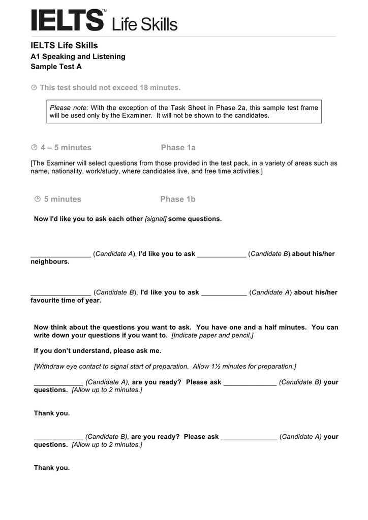 IELTS Life Skills Sample Paper A Level A1 IELTS Life Skills Sample Paper A Level A1