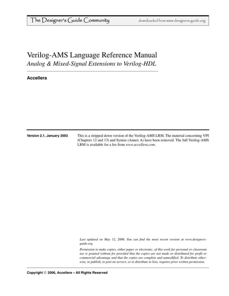 Verilog AMS Language Reference Manual
