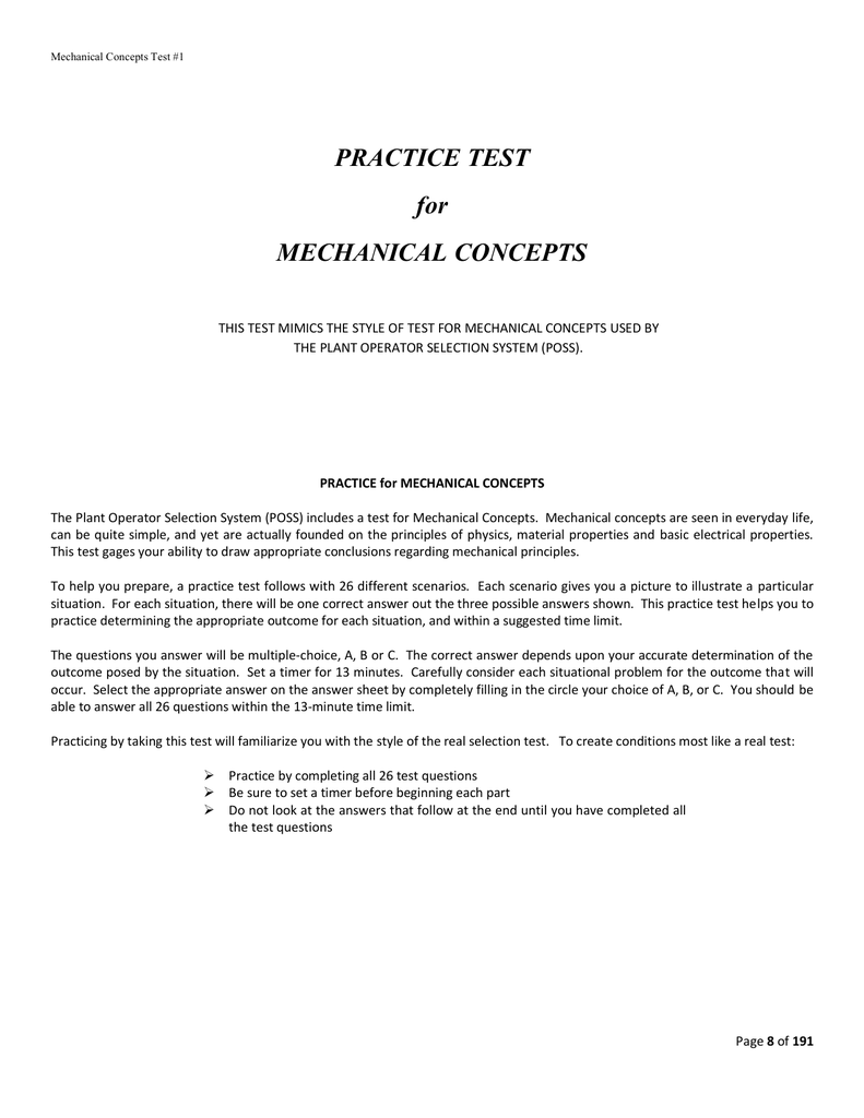 PRACTICE TEST For MECHANICAL CONCEPTS